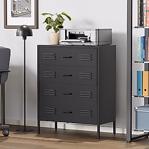LCAOPC Black Metal 4 Drawer Dresser for Bedroom, Chest of Drawers for Closet, Bedroom Dressers with Drawers, Metal Dressers & Chests of Drawers for Office, Bedroom, Living Room and Entryway