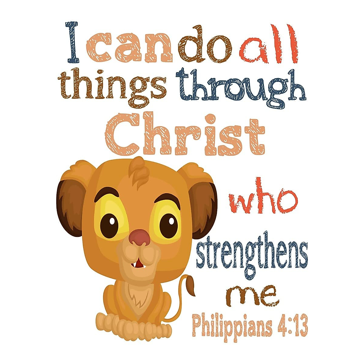 Lion King Christian Nursery Decor Set of 4 Unframed Prints Mufasa, Pumba, Simba and Timon with Bible Verses