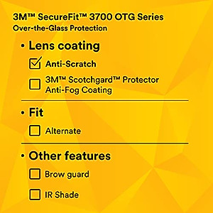 3M Safety Glasses, SecureFit 3700 Series, Anti-Scratch, Fits Over Glasses, Indoor/Outdoor Gray Lens, Blue Temple