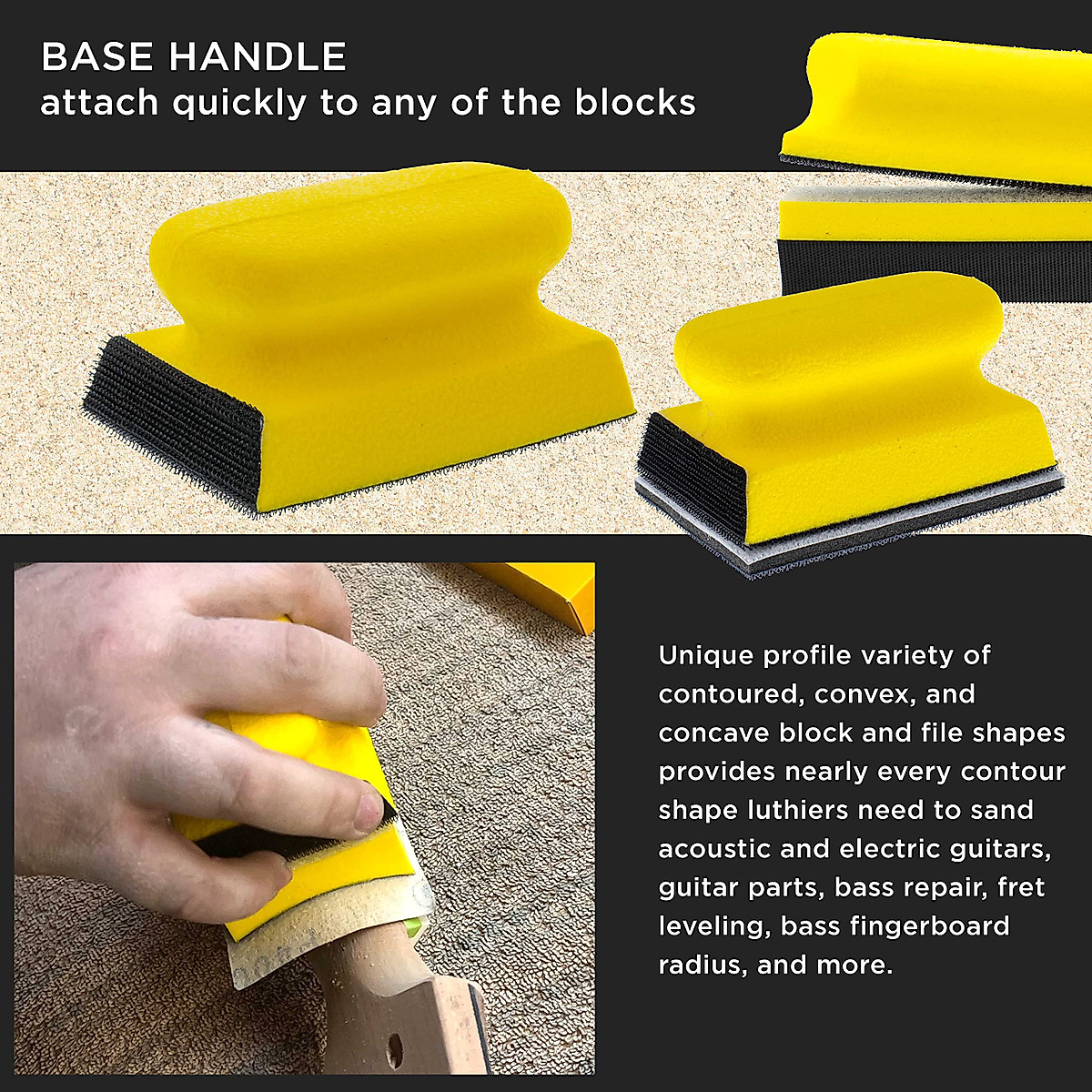 Dura-Gold 20-Piece Contoured Profile 5" Hand Sanding Block Set with 40 Sheet Hook & Loop Sandpaper Kit - Interchangeable Assorted Convex & Concave Shapes - Sand Wood Woodworking Furniture, Auto Paint