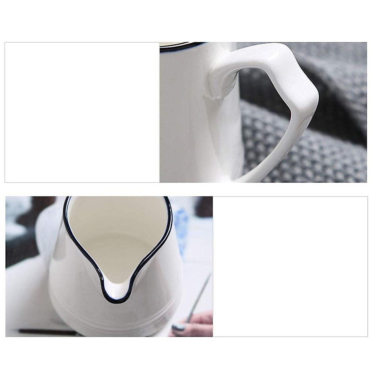 FUYU Simple White Ceramic Creamer with Handle, Coffee Milk Creamer Pitcher