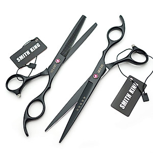 7.0 Inches Professional hair cutting thinning scissors set with razor (Black)