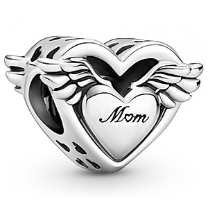 Pandora Angel Wings & Mom Charm - Compatible Moments Bracelets - Jewelry for Women - Gift for Women - Made with Sterling Silver