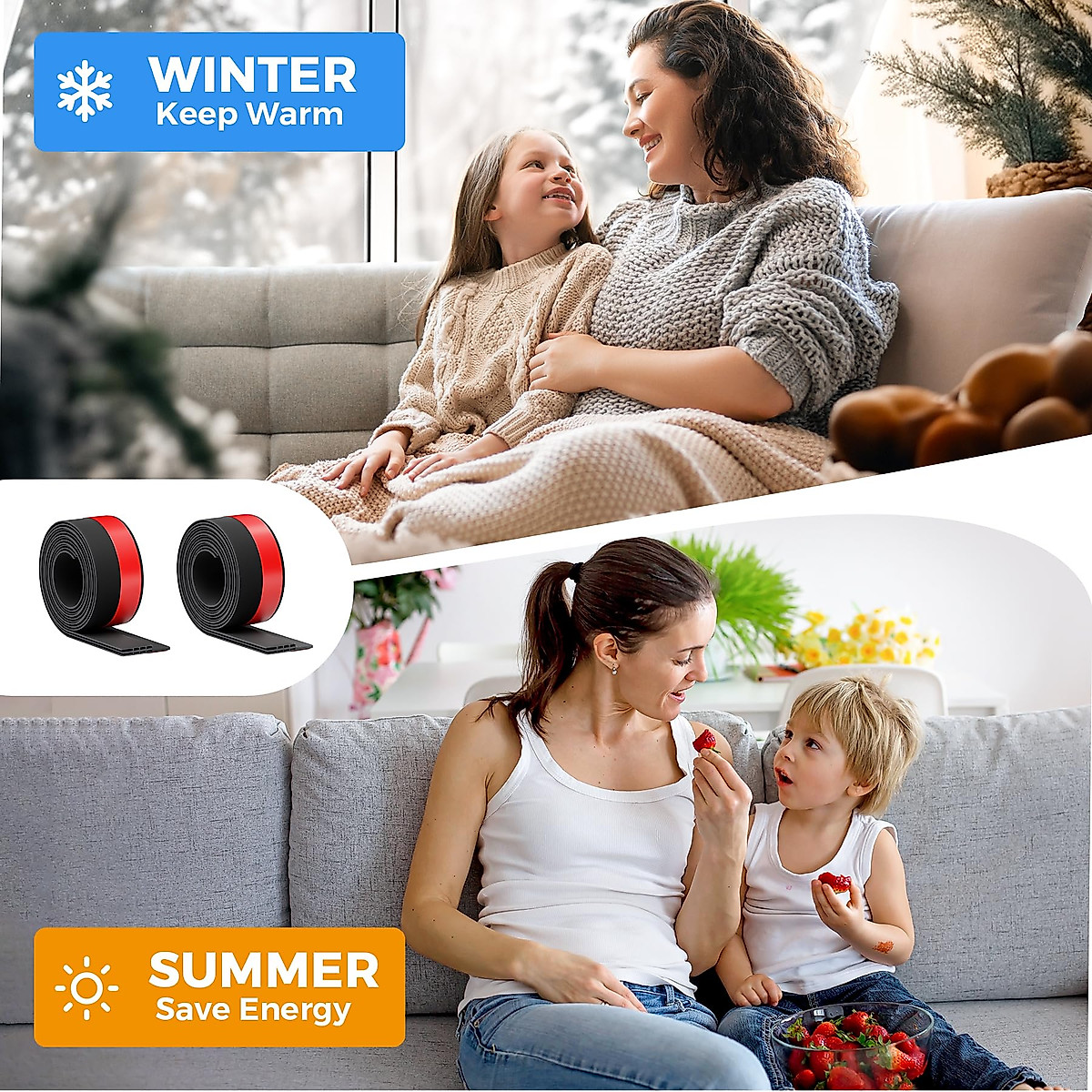 GroTheory 2 Pack Under Door Draft Stopper, Home Improvement, Weather Stripping Door Seal, Bottom of Door Sweep, Garage Window Blocker Noise Dust Insulation Draft Guard, 39" L, Black