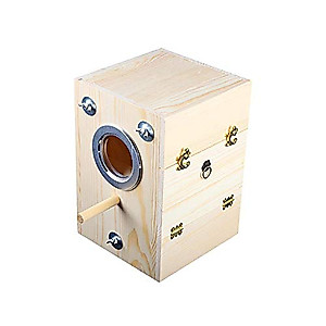 Hovico Parakeet Nesting Box, Pet Bird Wooden House Parakeet Nest Box Bird House Box Parrotlets Wood for Lovebirds Breeding Mating Bird Supplies Box (L)