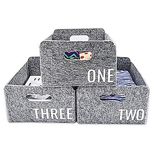 Welaxy Storage Baskets with Inspired Slogan Felt Collapsible Storage Baskets Foldable Storage Cube Shelf Boxes Drawers Organizer bin for Kids Toys Books Clothes Socks Tools organise (One,Two,Three)