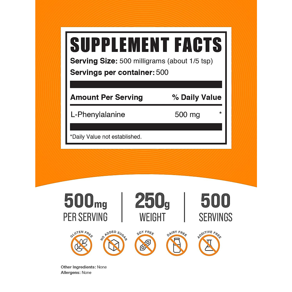 BulkSupplements.com L-Phenylalanine Powder - Phenylalanine Supplement, L-Phenylalanine 500mg - Amino Acids Supplement, Gluten Free, 500mg per Serving, 250g (8.8 oz) (Pack of 1)