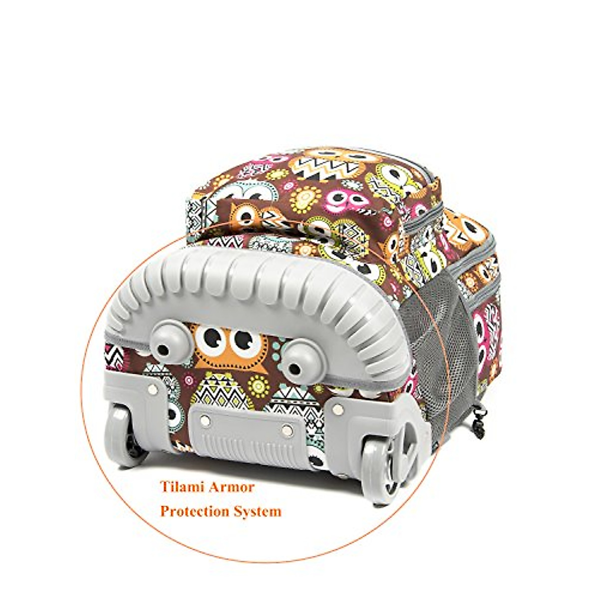Tilami Kids Rolling Backpack 18 inch Boys and Girls Laptop Backpack, Owls
