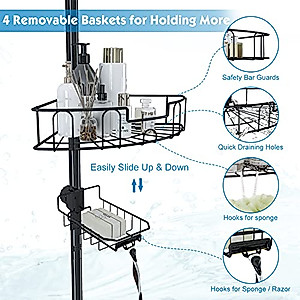 Tension Shower Caddy, Stainless Steel Tension Pole Shower Caddy, Rustproof Inside Shower Organizer, Drill Free Shower Rack, Large Shower Storage Shower Caddy Tension Pole,56-125 Inch
