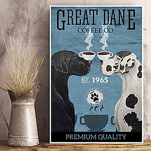 YUWONDESS Great Dane Dog Coffee Company Canvas Wall Art Vintage Themed Great Dane Wall Art Prints Retro Style Canvas Painting Pictures 1965 Funny Bar Art Print Poster on Canvas No Frame 20x28 inch(B)