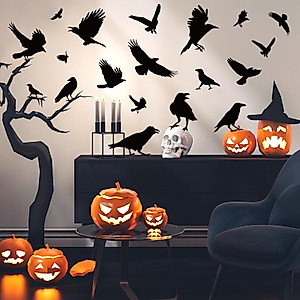 JarThenaAMCS Halloween Wall Stickers Black Crow Wall Decals Removable Room Mural Stickers for Home Party Window Door Decor, 7.9 x 11.8 Inch, 9 Sheets