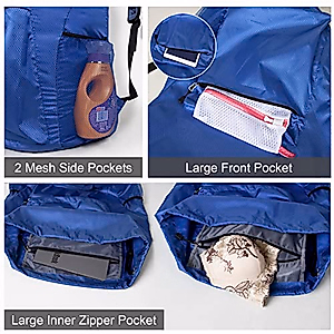 Backpack Laundry Bag with Adjustable Padded Shoulder Straps, Drawstring Closure and Multi Pockets, Durable Laundry Backpack for Laundromat, College, Travel, Camp, Apartment (Blue)