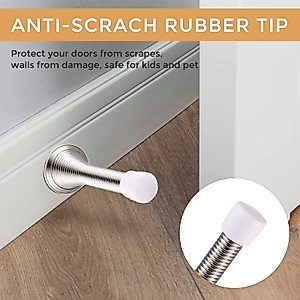 60 Pcs Spring Door Stopper with Rustproof Screw Rubber Bumper Tips, 3" Flexible Heavy Duty Spring Wall Door Stop Low Mounted Door Bumper for Home Spring Door Stoppers for Bottom of Door (Silver)