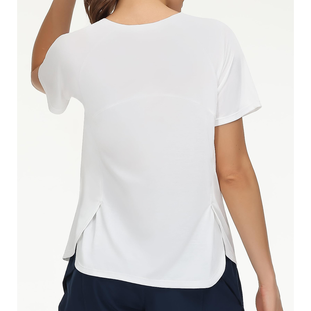 THE GYM PEOPLE Women's Short Sleeve Workout Shirts Breathable Yoga T-Shirts with Side Slits Athletic Tee Tops White