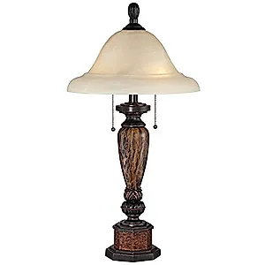 kathy ireland Sonnett Traditional Vintage Table Lamp 28" Tall Warm Bronze Faux Marble Alabaster Glass Mushroom Shade for Living Room Bedroom House Bedside Nightstand Home Office Family