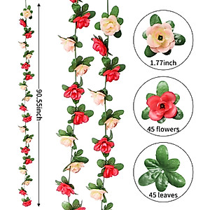 Levana.m 2Pcs Rose Garland Artificial Rose Vine 8.37FT Fake Silk Rose Flower Garland Hanging Rose Ivy Garland for Home Wall Art Wedding Party Garden Craft Decor, Pink