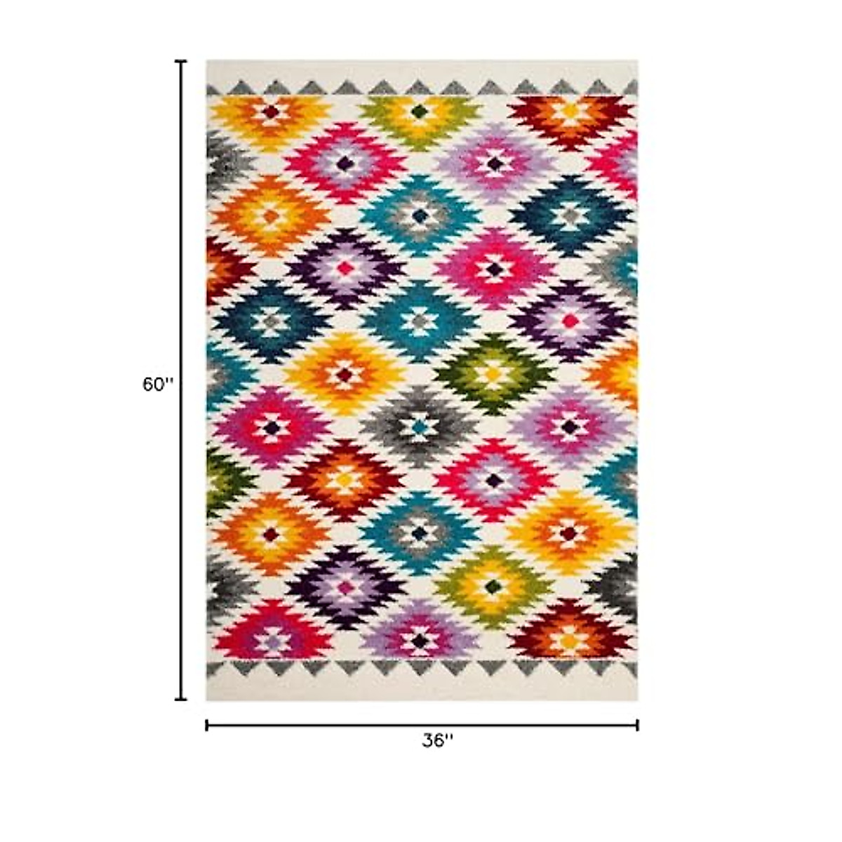 SAFAVIEH Fiesta Shag Collection 3' x 5' Cream / Multi FSG374A Modern Non-Shedding Living Room Bedroom Dining Room Entryway Kids Area Rug