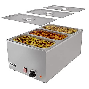 KoolMore Commercial Bain Marie Countertop Food Warmer, Soup Station, and Buffet Table Server with Three Serving Section, Stainless-Steel Steamer with Auto Shut Off (CFW-3), Silver