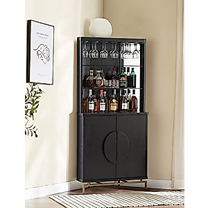 Home Source Black Bar Cabinet with Half Moon Handles and Metal Base