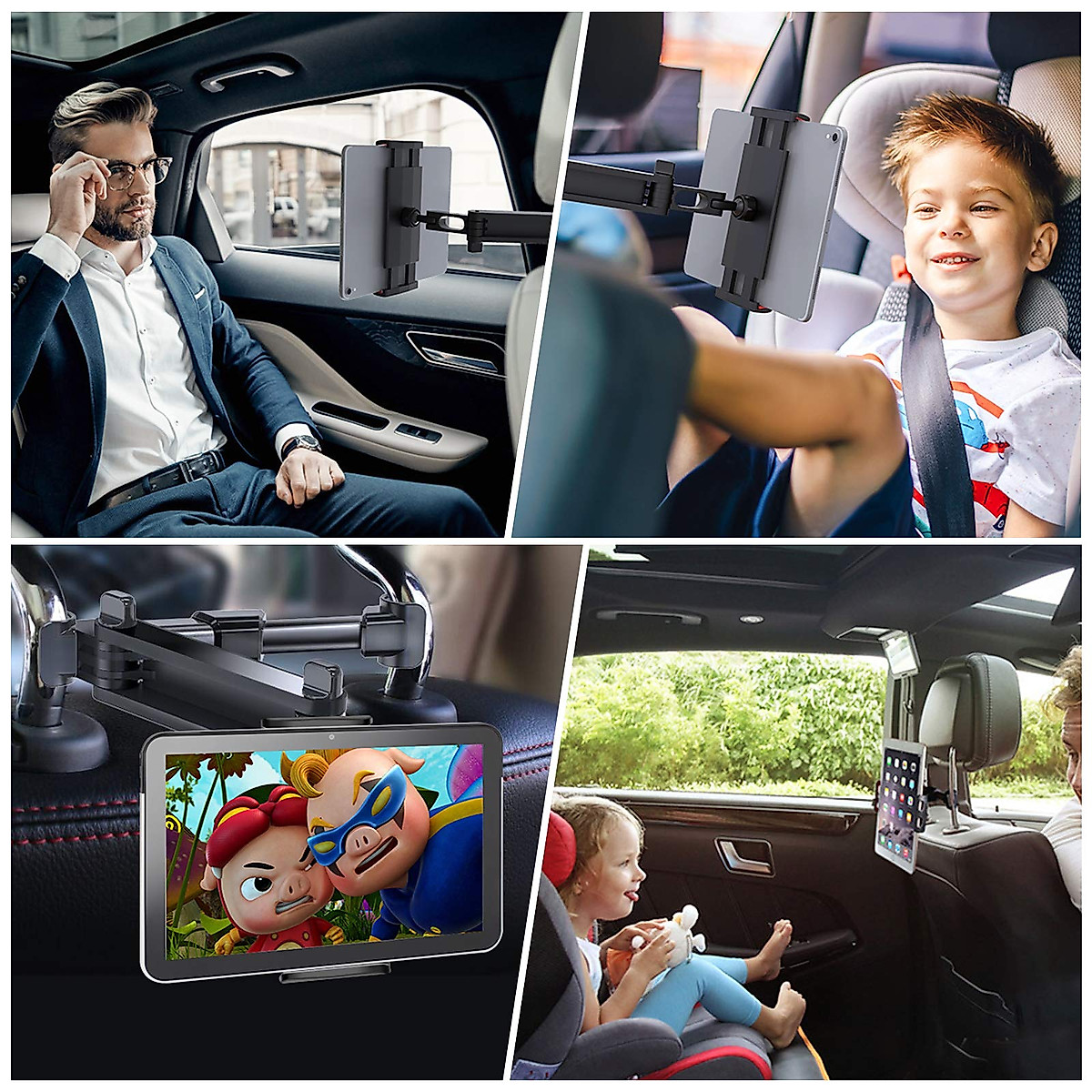 Yifacoom Tablet Holder for Car, Universal Headrest Tablet Mount, 360° Rotating iPad Tablet Car Mount for Back Seat Fits 4-12.9" iPad Pro 12.9/11/10.5/9.7, iPad Air Mini,Samsung Tab, Switch, Fire HD