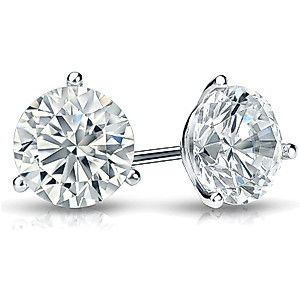 The Diamond Deal .10ct (1/10cttw) Carat Round Brilliant Solitaire Lab-Grown Diamond Matini Stud Earrings Women - in 14k White Gold 3-Prong Basket-Setting With Push Backs