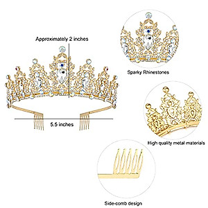 SuPoo Gold Birthday Tiara & Sash Set for Women & Girls - Rhinestone & Metal Crown with Comb & Satin Sash - Perfect for Birthdays, Weddings & More