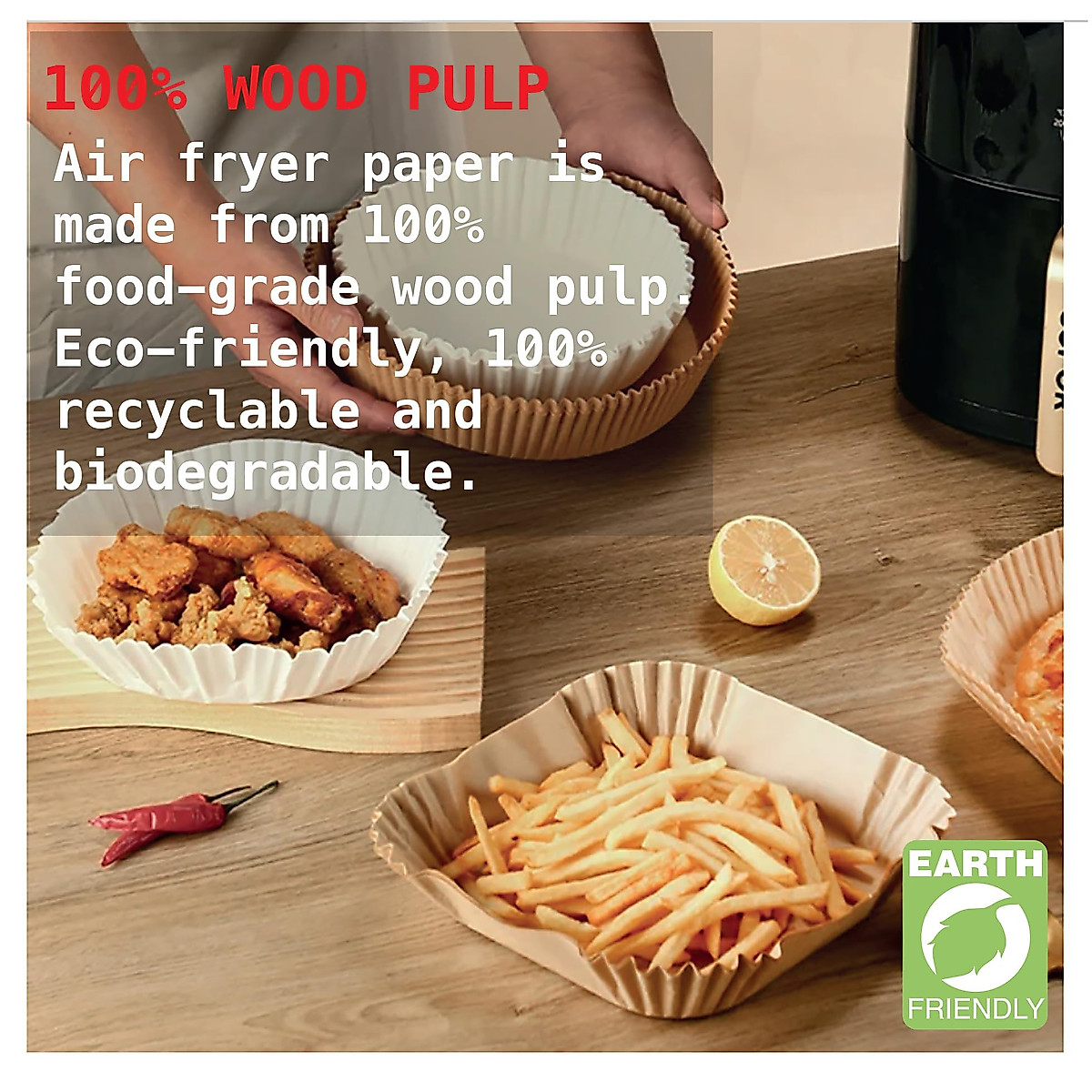 Generic Air Fryer Liners 100 PCS, Premium Parchment Paper for 5-7 Qt Air Fryer Baskets, Oven Safe up to 450°F, Greaseproof & Non-Stick, Easy Cleanup, Multi-Use, unbleached