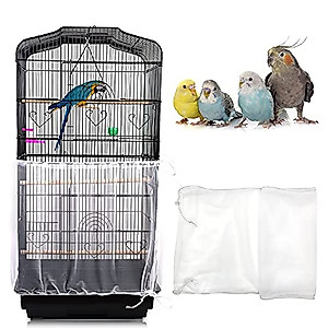Daoeny Universal Bird Cage Cover, Adjustable Parrot Nylon Airy Soft Mesh Net, Seed Feather Catcher, Birdcage Cover Skirt Sheer Guard for Parakeet Macaw Round Square Cages (White)