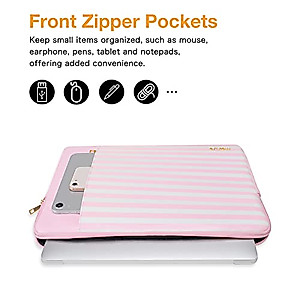 MOSISO Laptop Sleeve Compatible with MacBook Air/Pro, 13-13.3 inch Notebook, Compatible with MacBook Pro 14 inch 2023-2021 A2779 M2 A2442 M1, Horizontal Stripe PU Leather Bag with Small Purse, Pink
