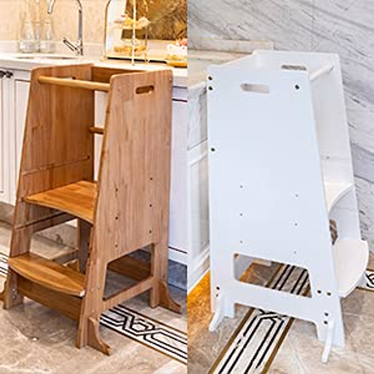 Kinbor Baby Kids Step Stool Kids Learning Stool Kids Kitchen Step Stool with Safety Rail-Solid Wood Construction. Perfect for Toddlers and Older