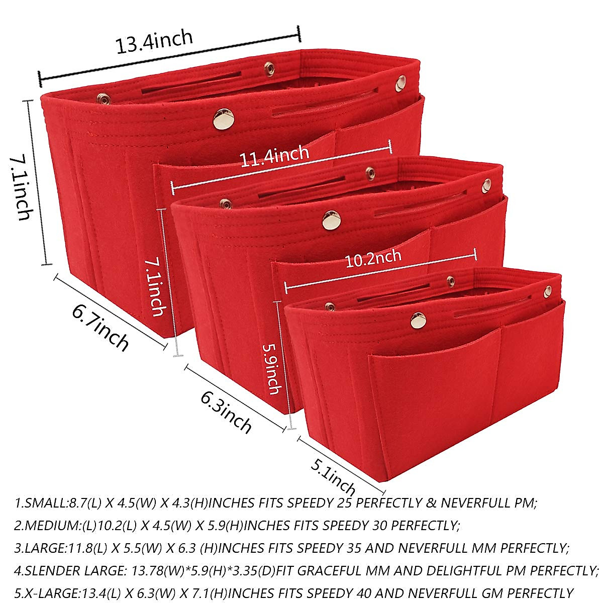 LEXSION Felt Purse Organizer Insert Bag organizer Multi Pocket Bag in Bag Organizer For Tote & Handbag Shaper 8008 Red L