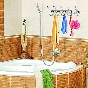 JOSHNESE Wall Mount Coat Hooks,5 Tri Hooks Heavy Duty Stainless Steel Hook Rail for Coat Hat Towel Robes Mudroom Bathroom Entryway（2 Pack,Silver