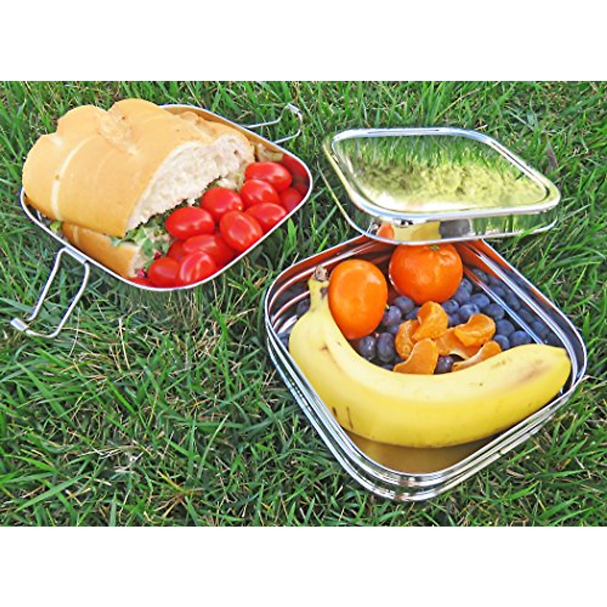 Lifestyle Block Stainless Steel Double Stack Cube 2 Compartment Lunch Box - X-Large