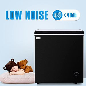 Deep Freezer Chest Freezer WANAI 5.0 Cubic Small Deep Freezer with Top Open Door and Removable Storage Basket, 7 Gears Temperature Control, Energy Saving, for Office Dorm or Apartment