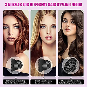 Ionic Hair Dryer, 1800W Professional Blow Dryer (with Powerful AC Motor), Negative Ion Technolog, 3 Heating/2 Speed/Cold Settings, Contain 2 Nozzles and 1 Diffuser, for Home Salon Travel Woman Kids