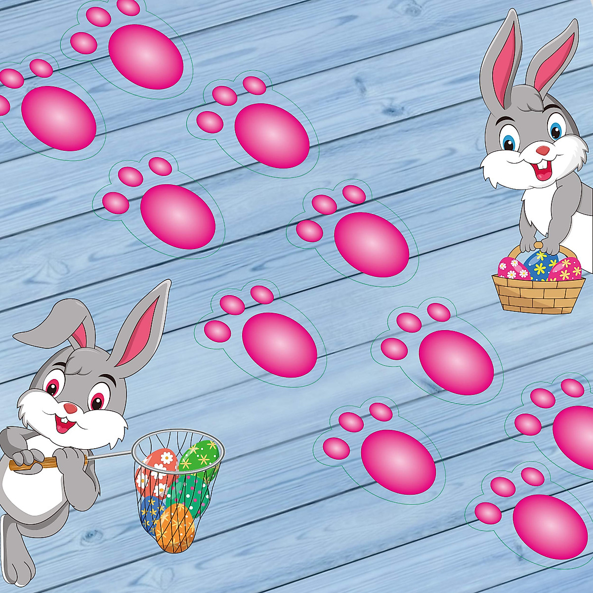 FINGOOO 60PCS Easter Bunny Footprint Stickers Bunny Paw Print Decal for Egg Hunt Game and Easter Decoration