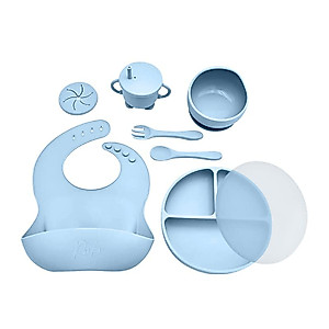 Baby Led Weaning - Silicone Baby Feeding Set - Baby Led Weaning Supplies - Baby Led Weaning Utensils - Silicone Plates For Baby - Silicone Bibs for Babies - 6 Month Old Baby Essentials - Baby Products