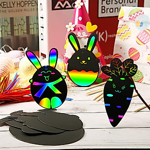 12Pcs Easter Scratch Paper,Easter Crafts for Kids,Easter Eggs Easter Bunny Carrots Rainbow Scratch Paper,Easter Scratch Art for Kids,Easter Toys Easter Gifts for Kids