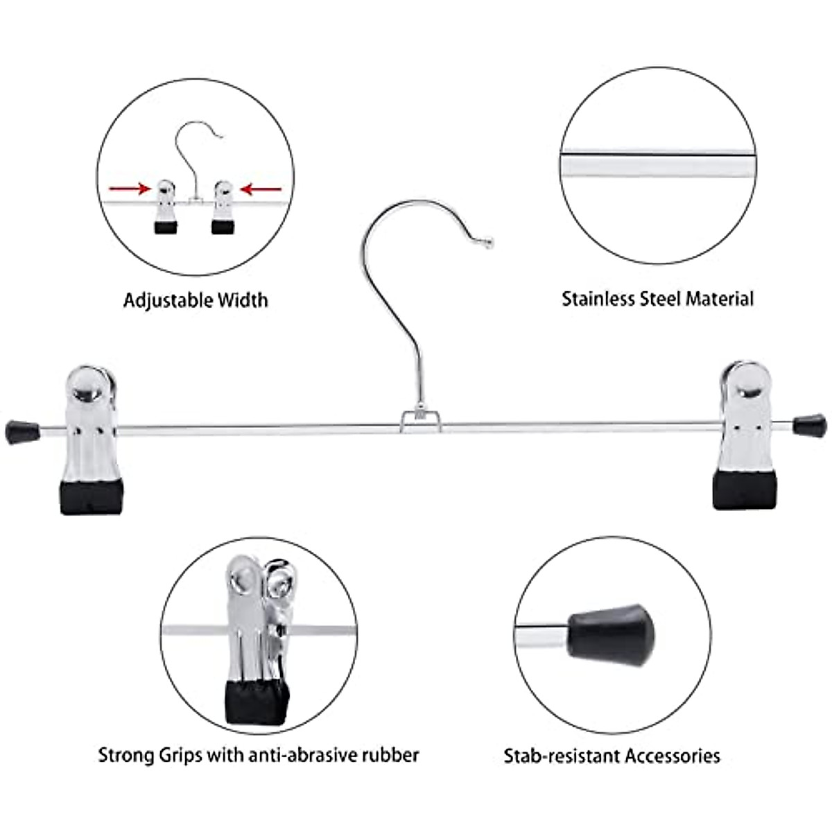 Pant Hangers, Skirt Hangers with Clips Jeans Hangers Metal Pant Hangers Trouser Clip Hangers Heavy Duty Clip Pants Hangers Ultra Thin Space Saving - 30 Pack