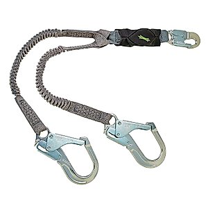 MSA 10193555 V-Series Stretch Shock Absorbing Lanyard - 6', Twin-Leg, 36CL Large Snaphooks, Stretchable Length, Polyester Web, Durable, Energy Absorbing Lanyard