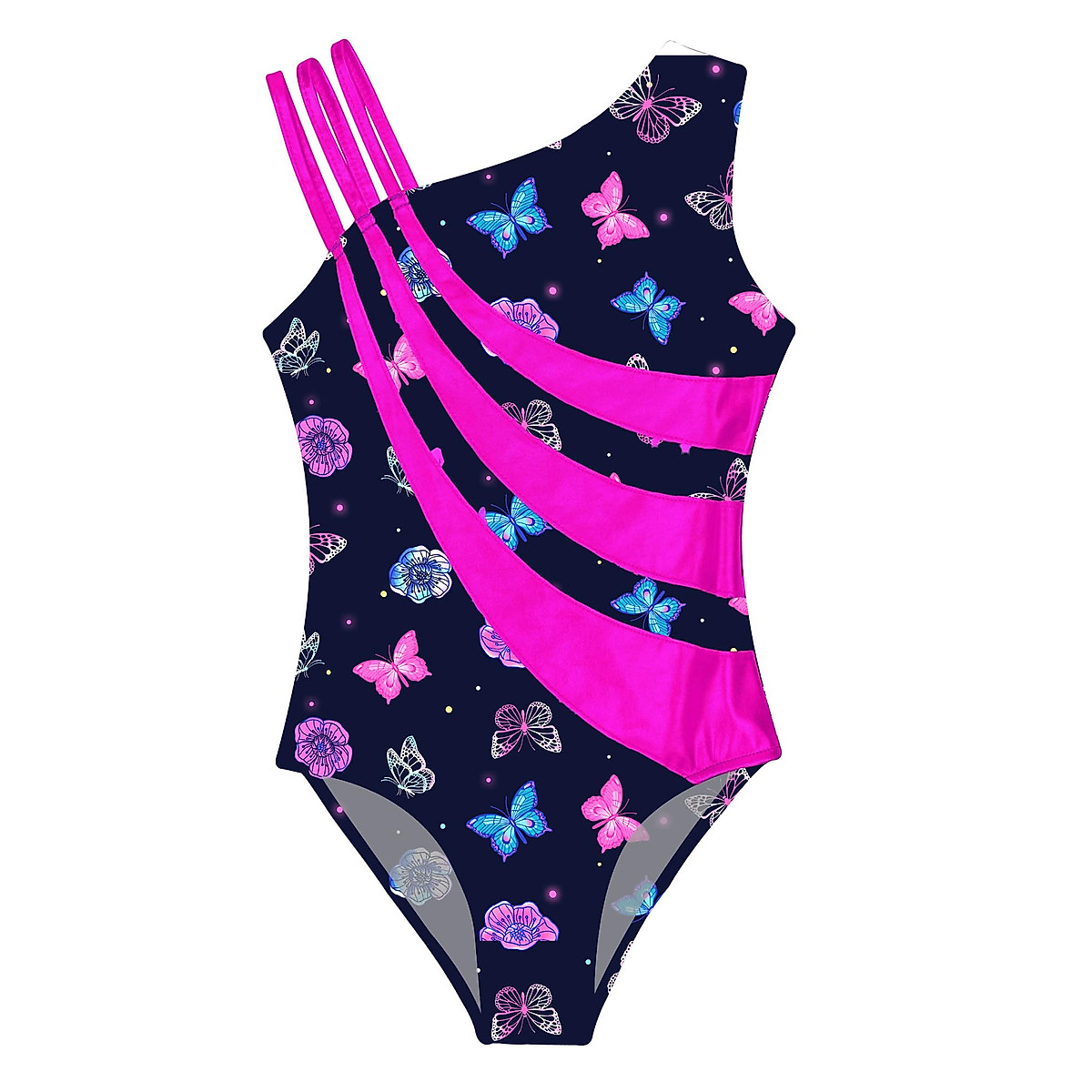 YEAHDOR Kids Girls Gymnastic Ballet Dance Leotard Print Leotard with Shiny Boyshort Set One Shoulder Bodysuit Sets Printed Hot Pink 14 Years