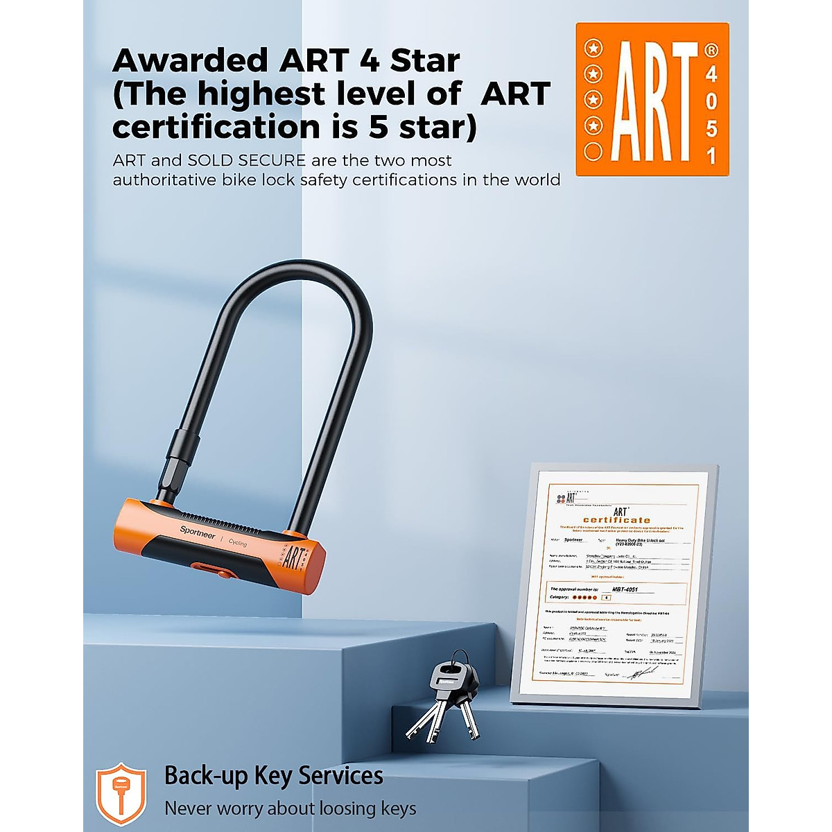 Sportneer Bike Lock - 18mm Shackle Heavy Duty Anti Theft Bike U Locks with 6ft Security Steel Cable - Bicycle U-Locks with Keys & Sturdy Mounting Bracket for Road, Mountain, Electric & Folding Bike