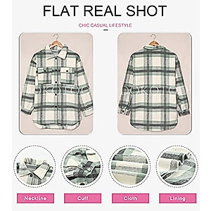 Dokotoo Womens Vintage Plaid Button Down Shirts Checked Roll Up Long Sleeve Flannel Shirt Cardigans Juniors Oversized Turn Down Collar Shacket Jacket for Women Outerwear Green XXL