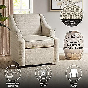 Madison Park Swivel Glider Chair for Living Room, High Back Bedroom Lounge Foam Seat Cushion Upholstered, Nursery Furniture, Metal Base, Fully Assembled, 29.5" W x 30.25" D x 34.5" H, Tan