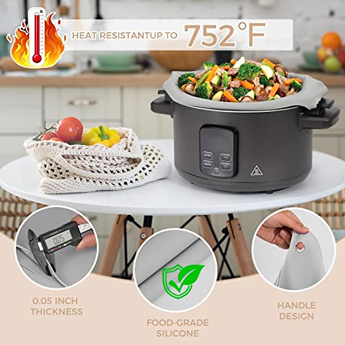 Silicone Slow Cooker Liners Compatible with 6-8 Quarts Crockpot, Reusable Slow Cooker Liner (Grey and Yellow)