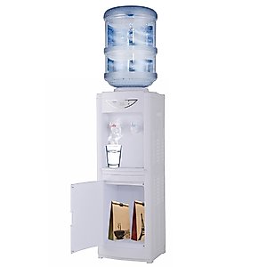 Water Cooler Dispenser for 3 or 5 Gallon Bottles, Top Loading Water Cooler Water Dispenser - Cold & Cool Water, Child Safety Lock, Perfect for Home Office w/Storage Cabinet, White (White)