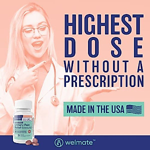 WELMATE Urinary Pain Relief | UTI Relief | Fast Acting | Bladder Discomfort & Pain Relief | Phenazopyridine Hydrochloride 99.5mg | 72 Count Tablets