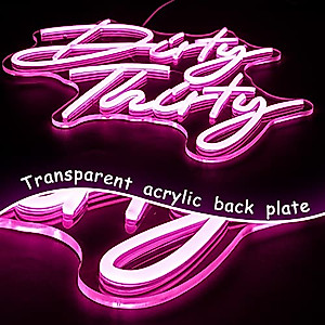 Alkkign Dirty Thirty Neon Sign 30th Birthday Party Neon Signs Dimmable Pink Letter LED Neon Lights USB Powered with Switch for Bedroom Wall Decor Bar Club Hotel Restaurant Party Wall Hanging Decoration