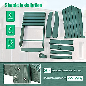 Giantex Outdoor Adirondack Chair - Oversized Patio Chairs w/Hidden Cup Holder, Realistic Wood Grain, 380 LBS Weight Capacity, Weather Resistant Firepit Chairs for Backyard, Garden (1, Dark Green)