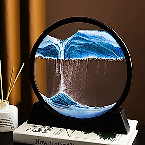 YKW 3D Deep Sea Moving Sand Art,Relaxing Kinetic Sandscape Art Table Desk Top to Decor for Any Home, Office Desktop, Mantle,Bookshelf Making It Ideal for Any Setting (7inches, Blue)